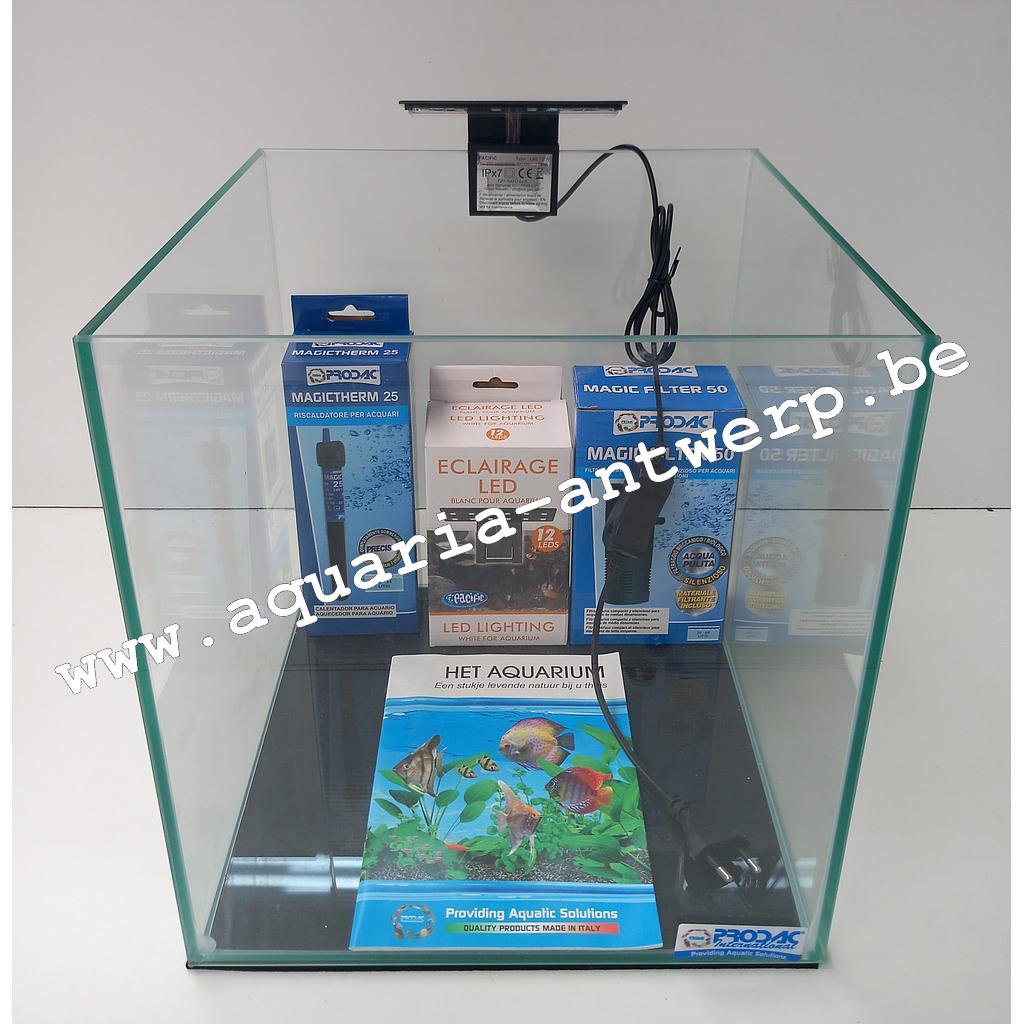 prodac glass tank pro cube 30x30x35cm h (=28l), incl filter, heater ...